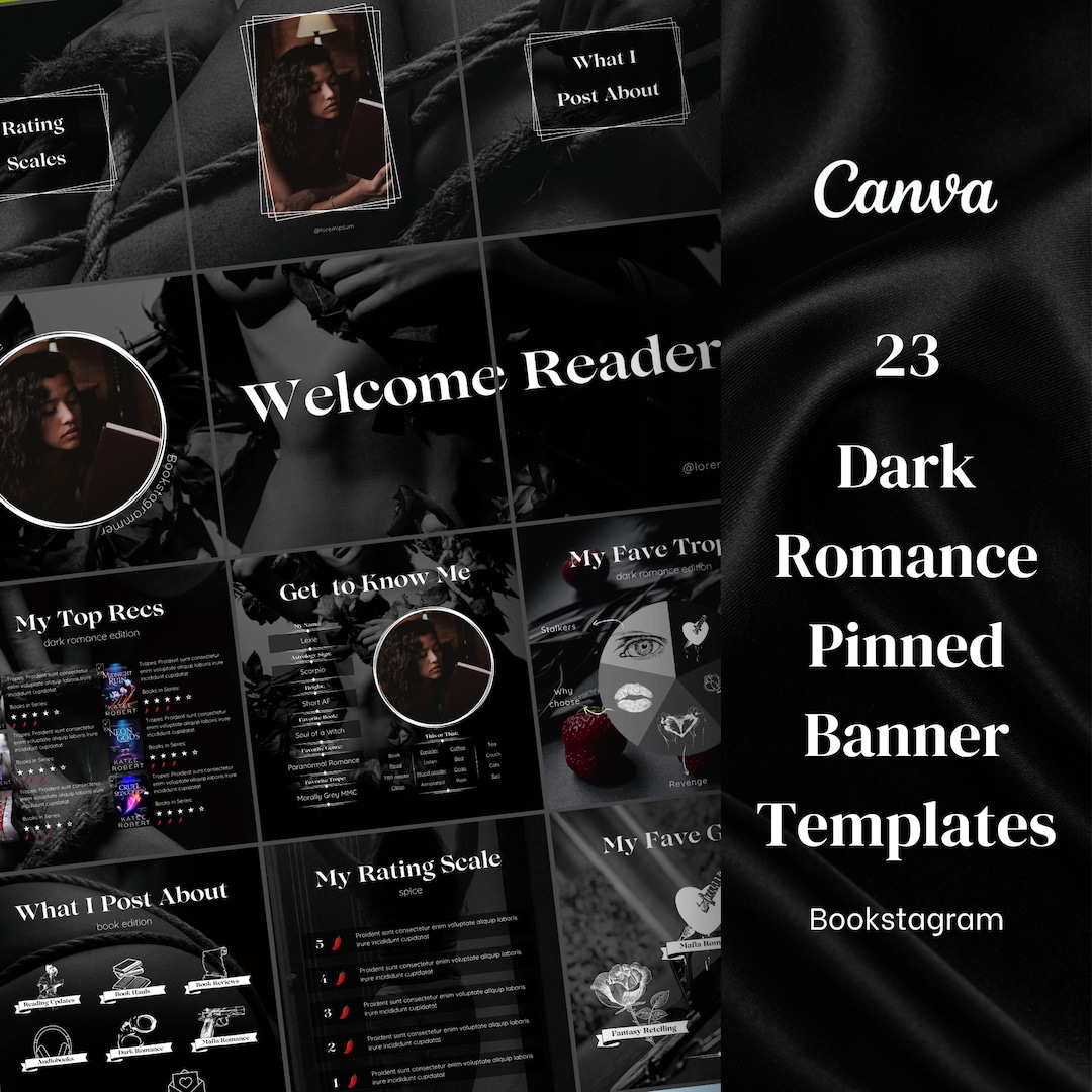 Bookstagram Pinned Posts Template Canva - Dark Romance | Bookish ...