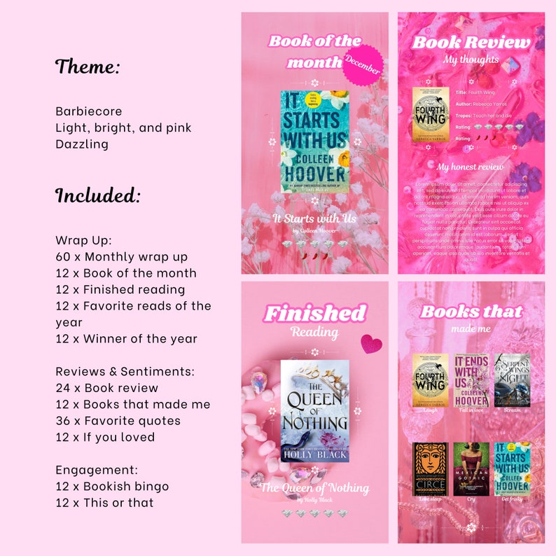 216 Bookish Instagram Story Template Canva - Barbiecore | Bookstagram ...