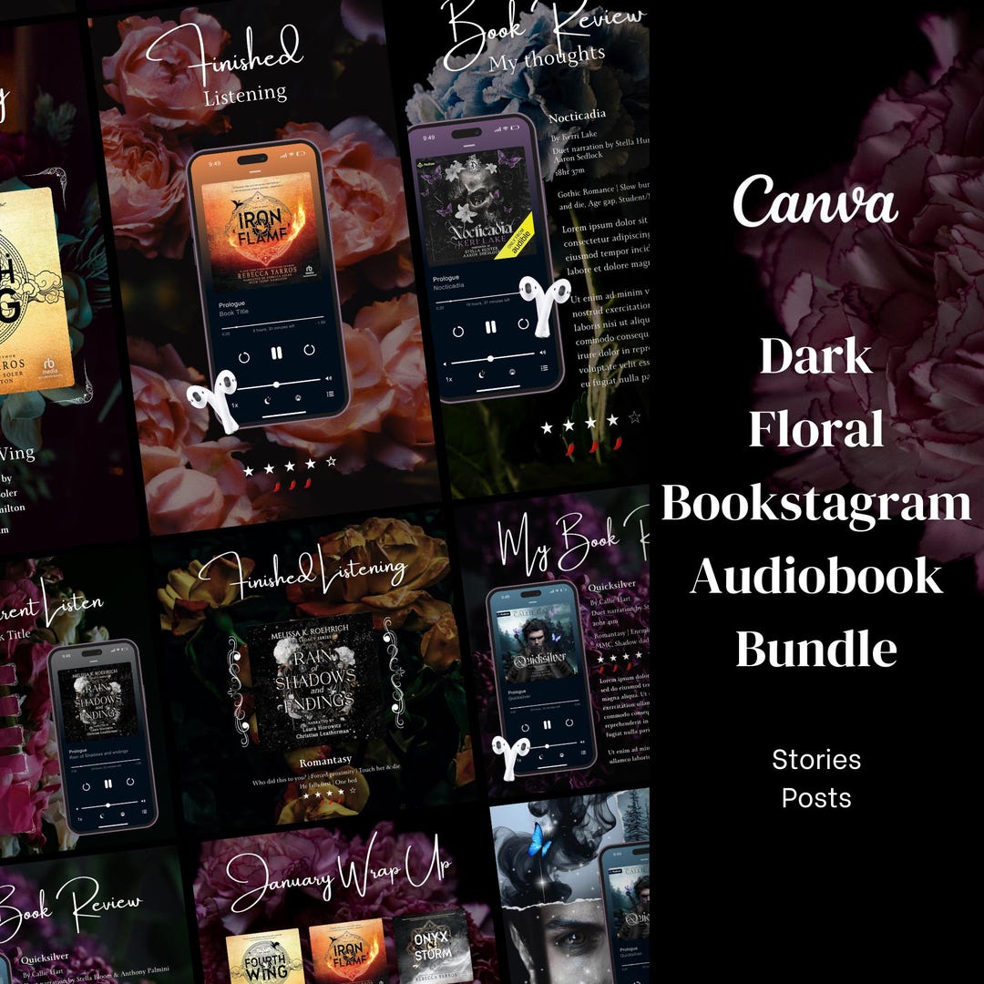 Bookstagram Audiobooks Bundle Template Canva - Dark Florals | Bookish ...