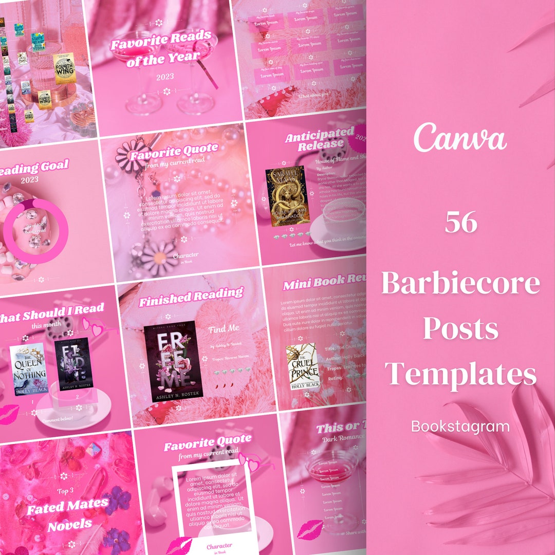 Bookstagram Posts Template Canva - Barbiecore | Bookish Template ...