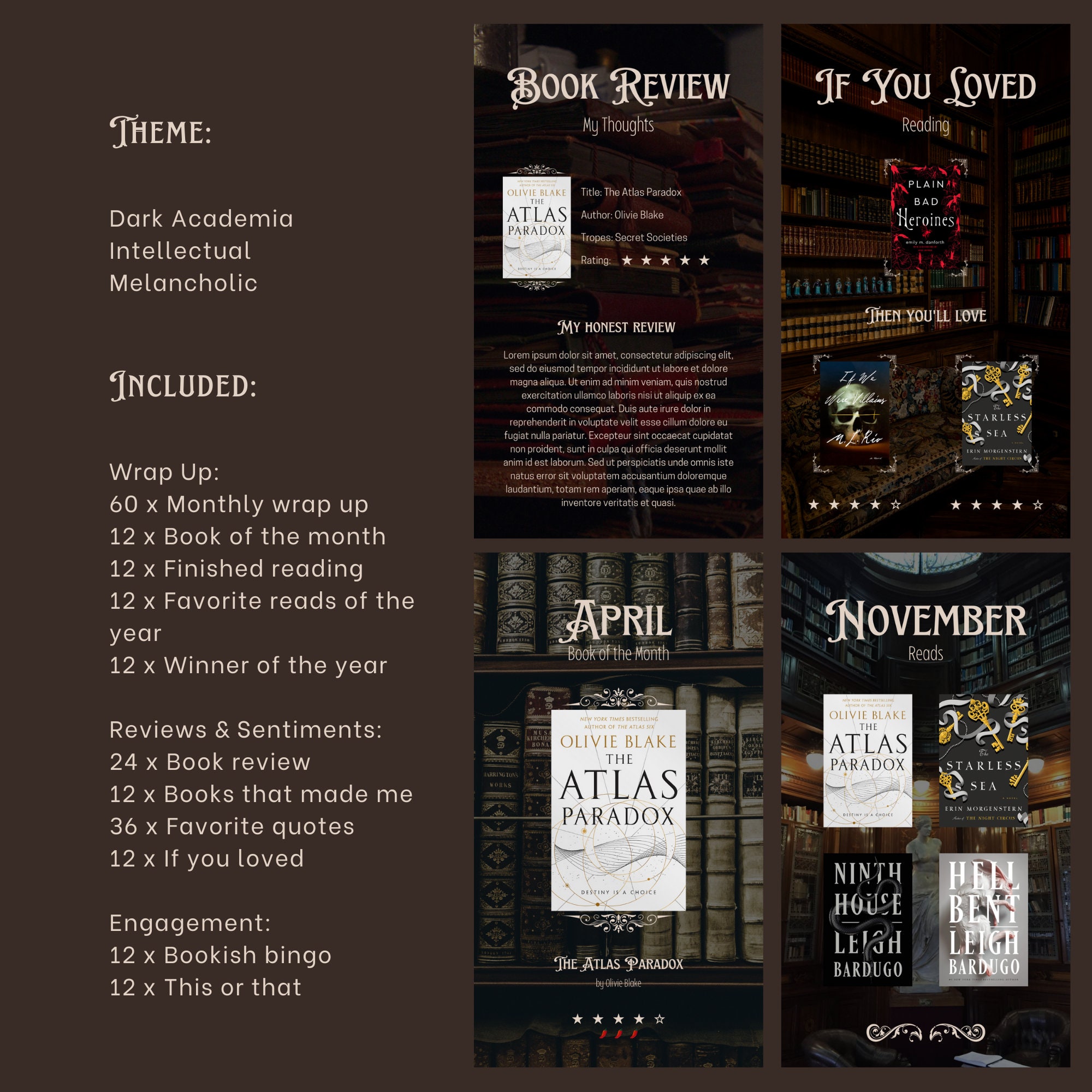 216 Bookish Instagram Story Template Canva Dark Academia Bookstagram ...