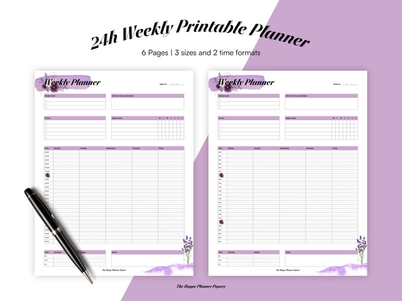 Weekly Planner Printable Undated Planner Inserts Hourly Agenda, Time ...