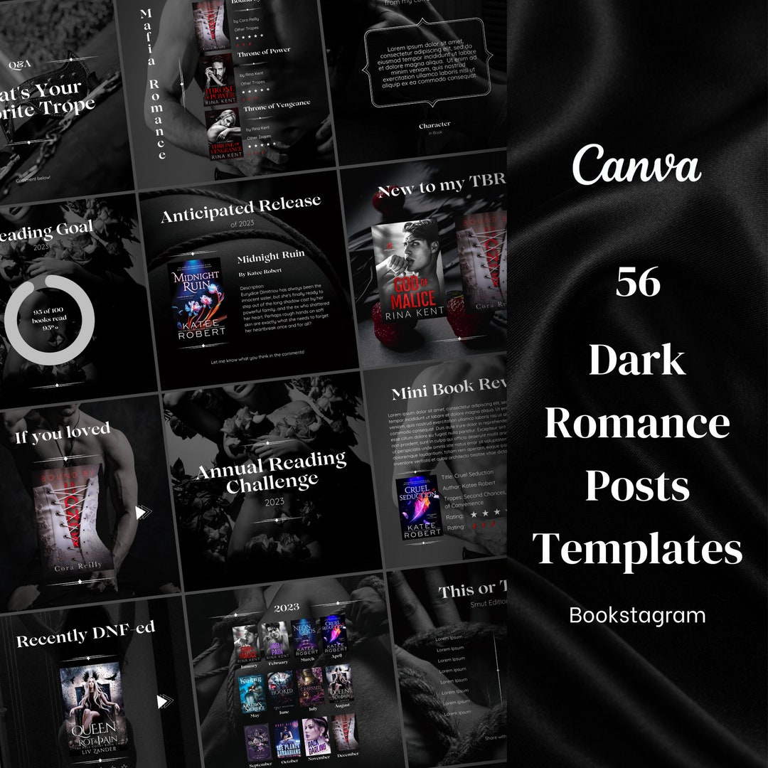 Bookstagram Posts Template Canva - Dark Romance | Bookish Template ...
