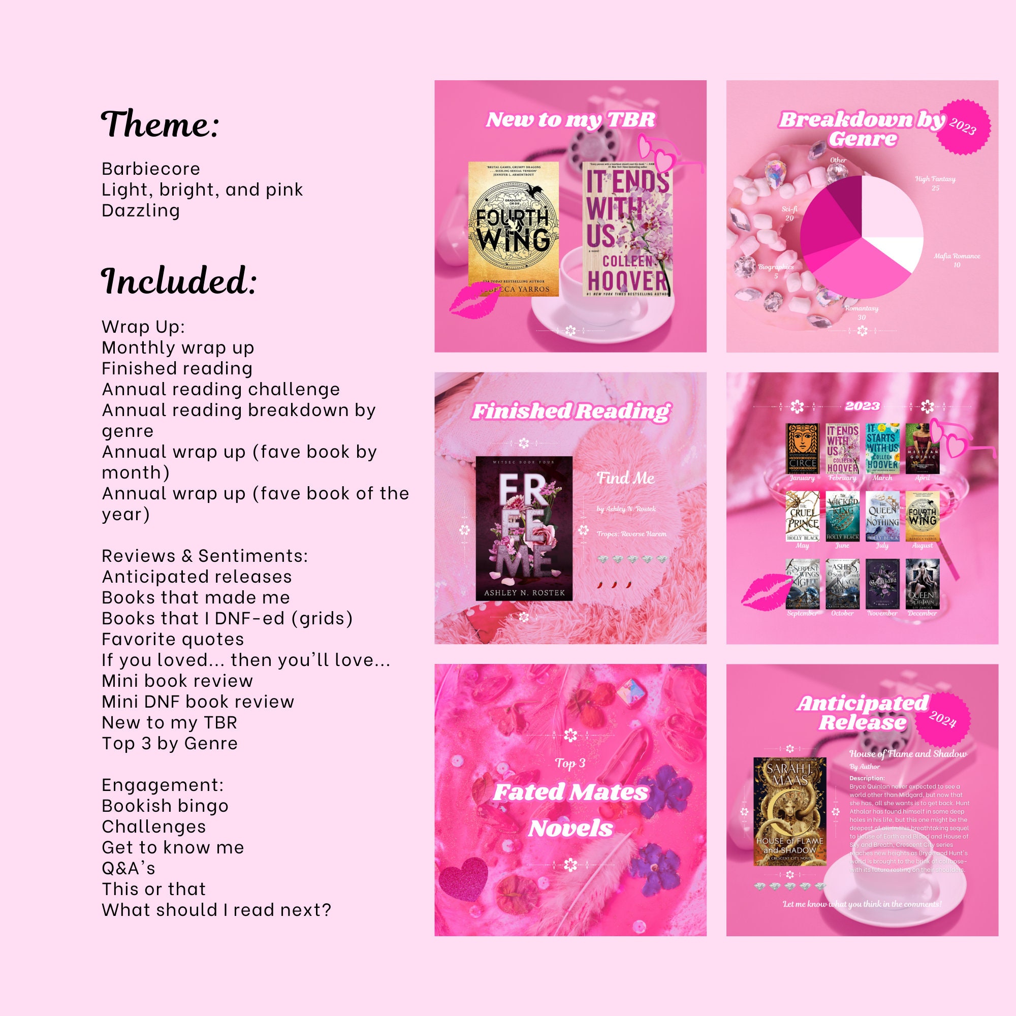 Bookstagram Posts Template Canva - Barbiecore | Bookish Template ...