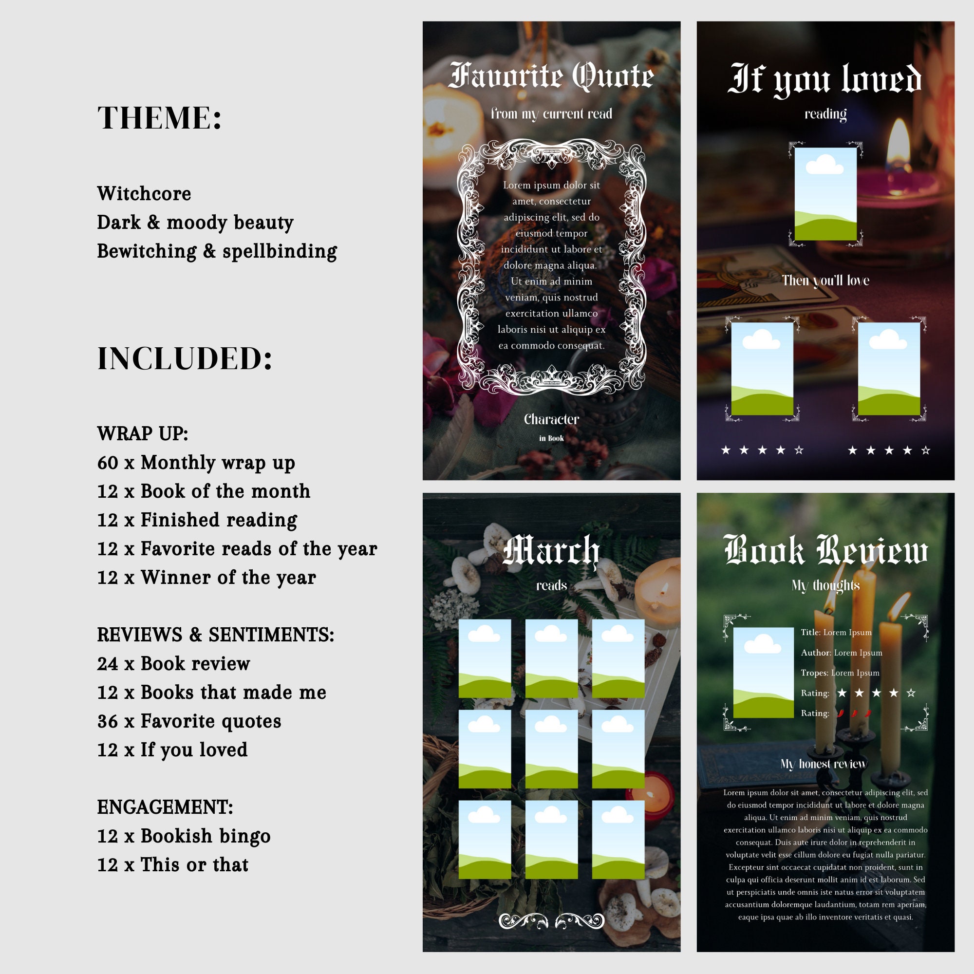 216 Bookish Instagram Story Templates Spooky Witchcore Design ...