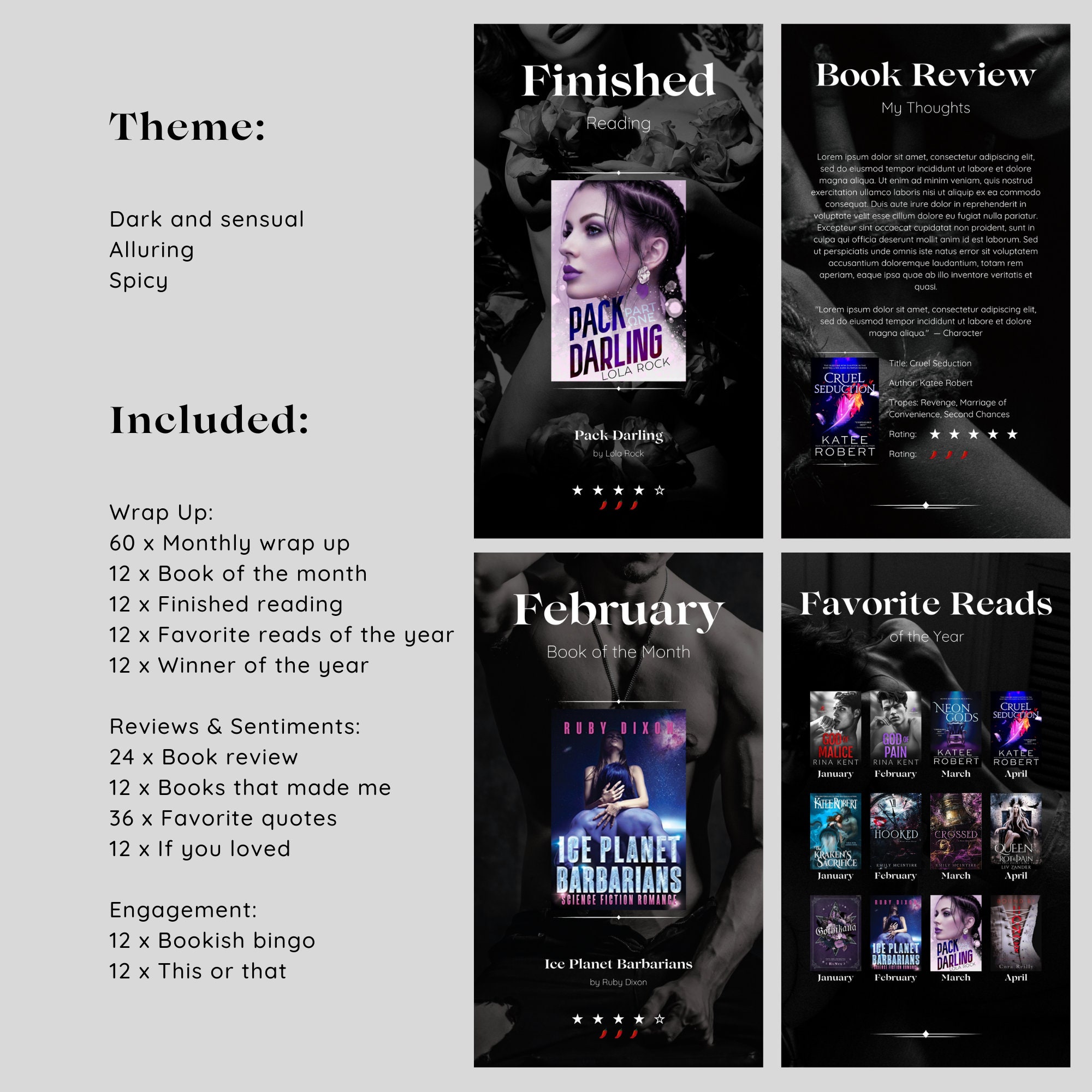 216 Bookish Instagram Story Template Canva Dark Romance Bookstagram ...