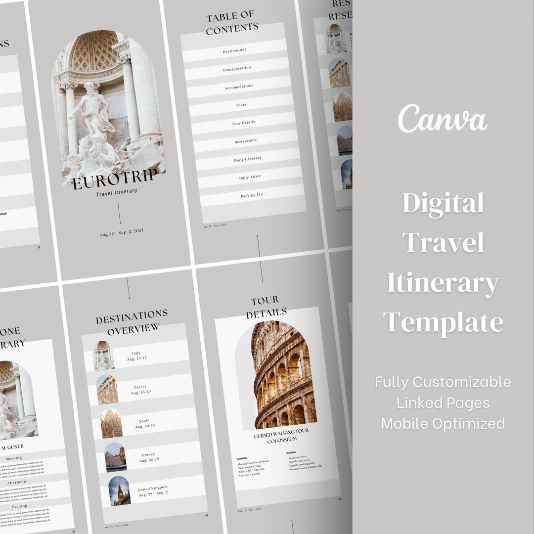 Mobile Travel Itinerary Template - Classic Minimal | Canva Trip ...