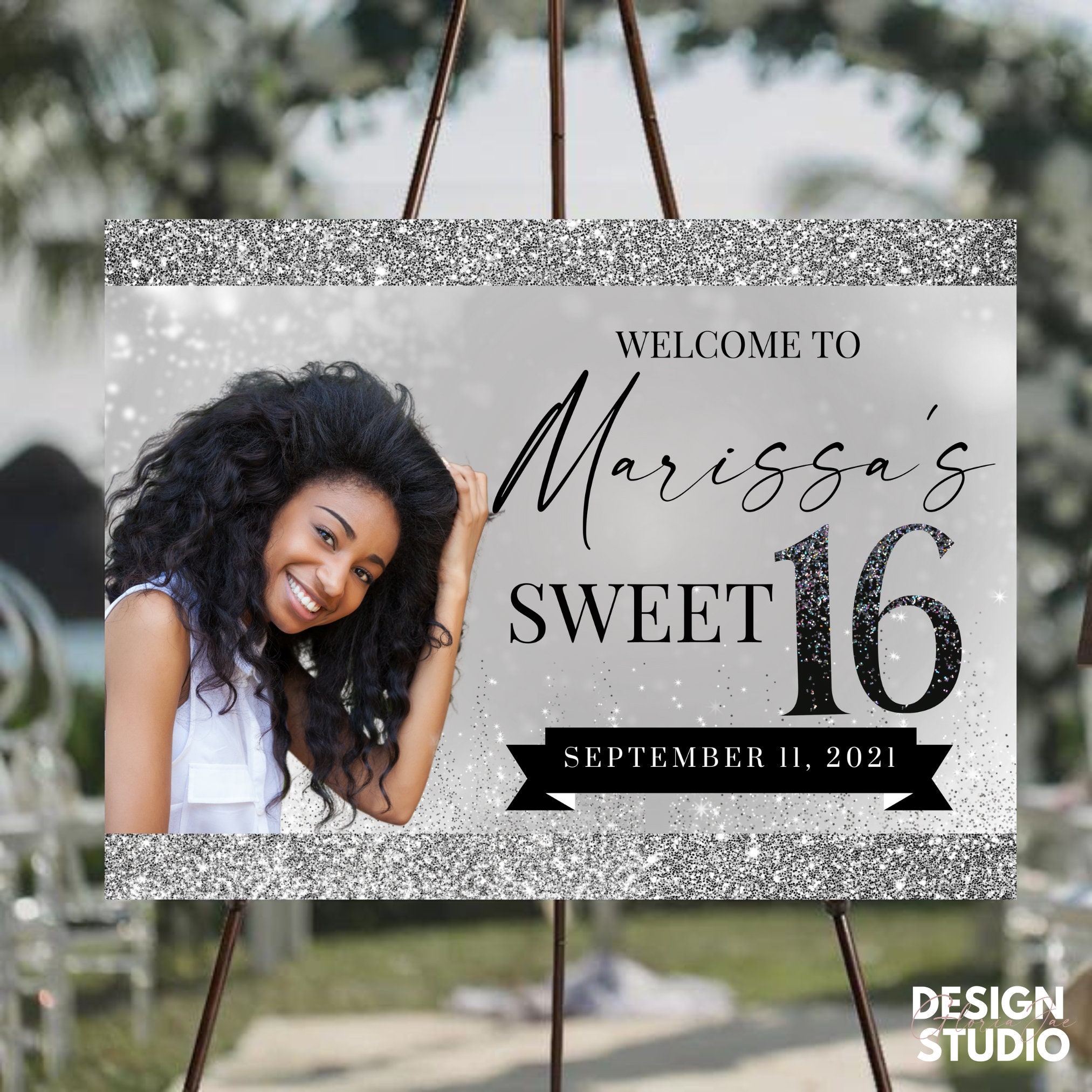 Glam Sweet Sixteen Welcome Sign With Photo Design, Personalized 16th ...