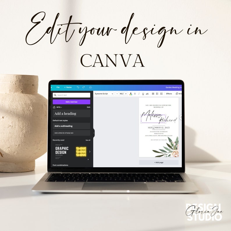 Garden Wedding Invitation Template Set, Canva Template, Printable ...