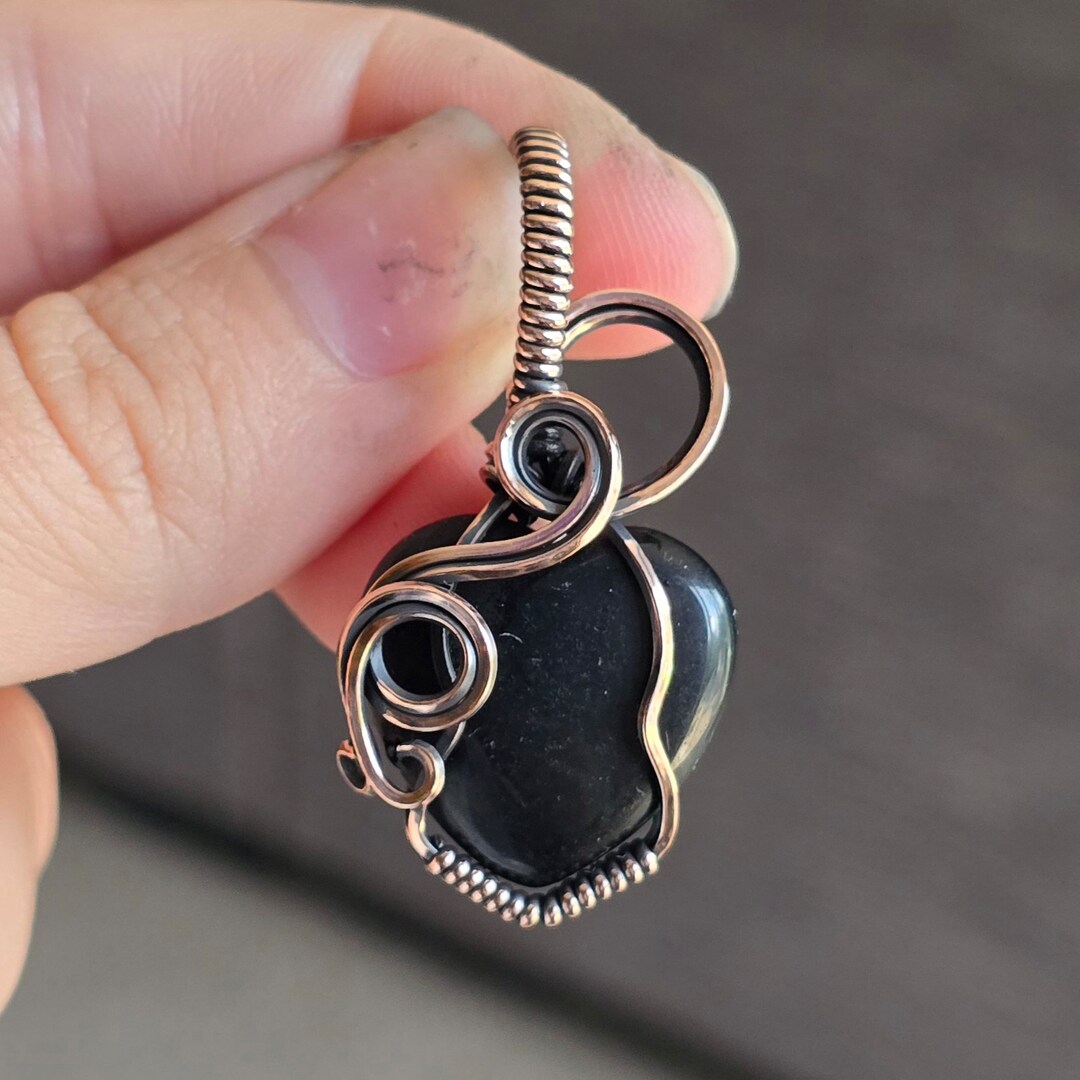 Heart-shaped Obsidian Stone Copper Wire Wrap Pendant - Etsy