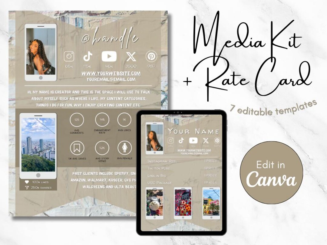 Influencer Media Kit & Rate Card BUNDLE Canva Templates LUXE ...
