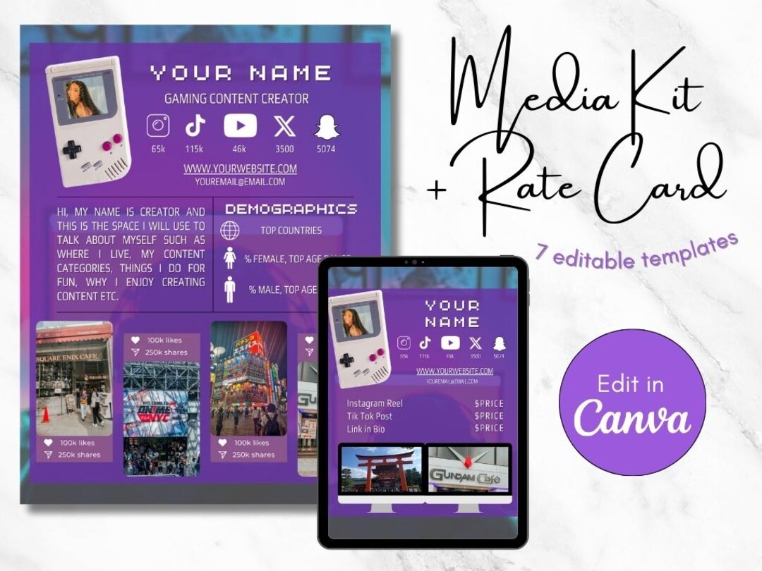 Gamer Media Kit & Rate Card Bundle, Twitch Streamer Youtuber Tech Canva ...