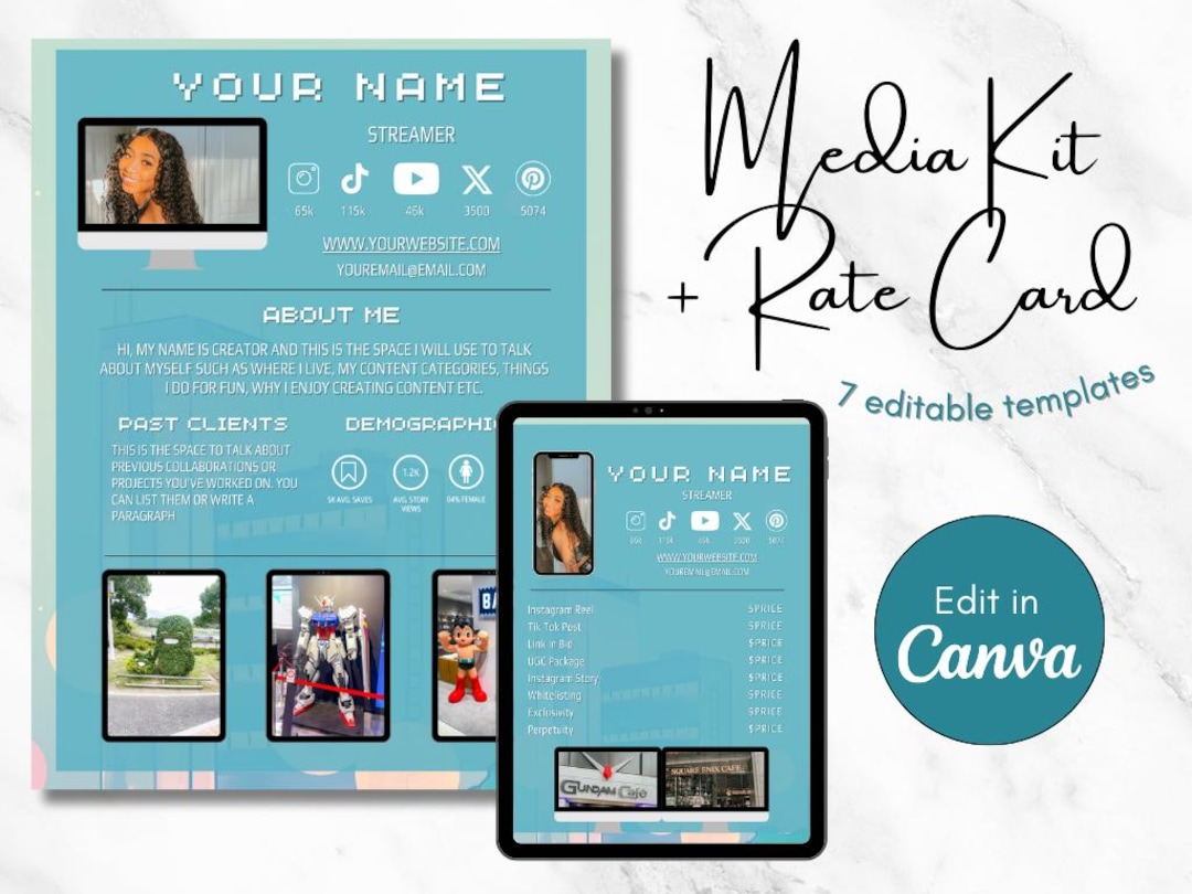 Influencer Media Kit & Rate Card BUNDLE Canva Templates for STREAMERS ...