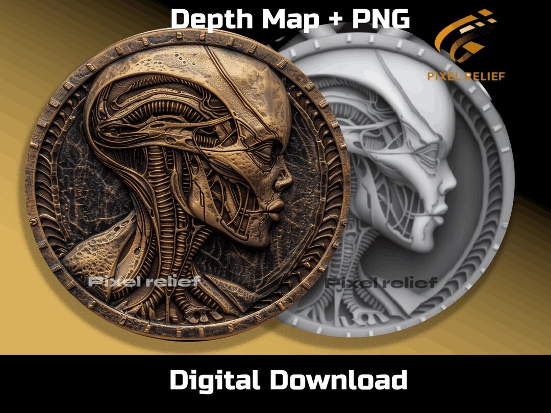 Coin Engraving Depth Map: Alien Portrait, Laser Cut File (digital ...