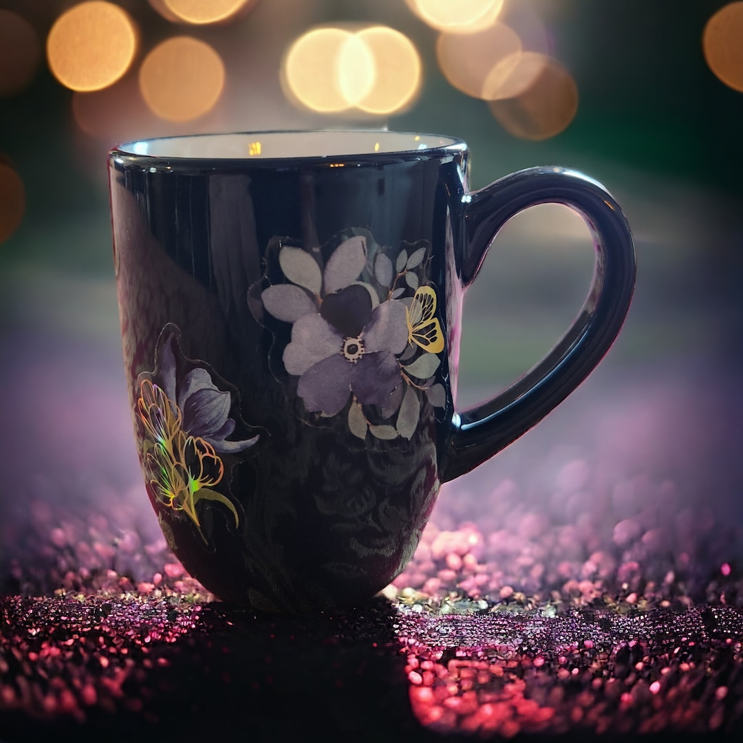 Elegant Hand Decorated Blue Gold Flower Tea Coffee Mug - Etsy