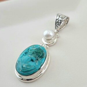Turquoise Cameo Necklace Sterling Silver Freshwater Pearl Jewelry ...