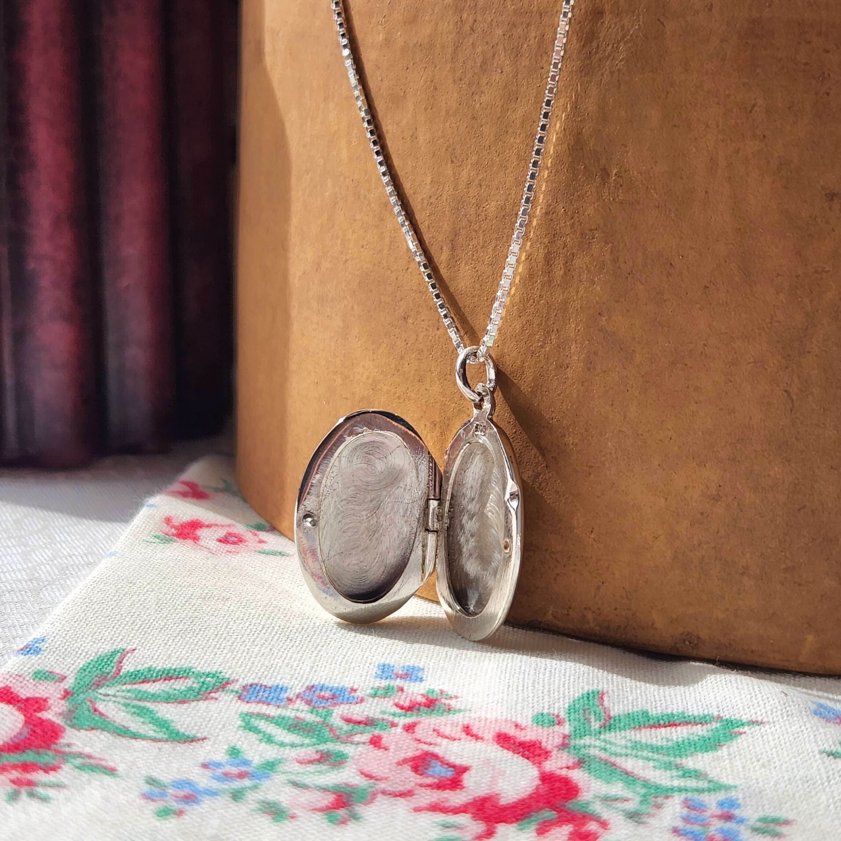 Locket Photo Necklace 925 Vintage Style Etched Sterling Silver Two ...