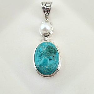 Turquoise Cameo Necklace Sterling Silver Freshwater Pearl Jewelry ...