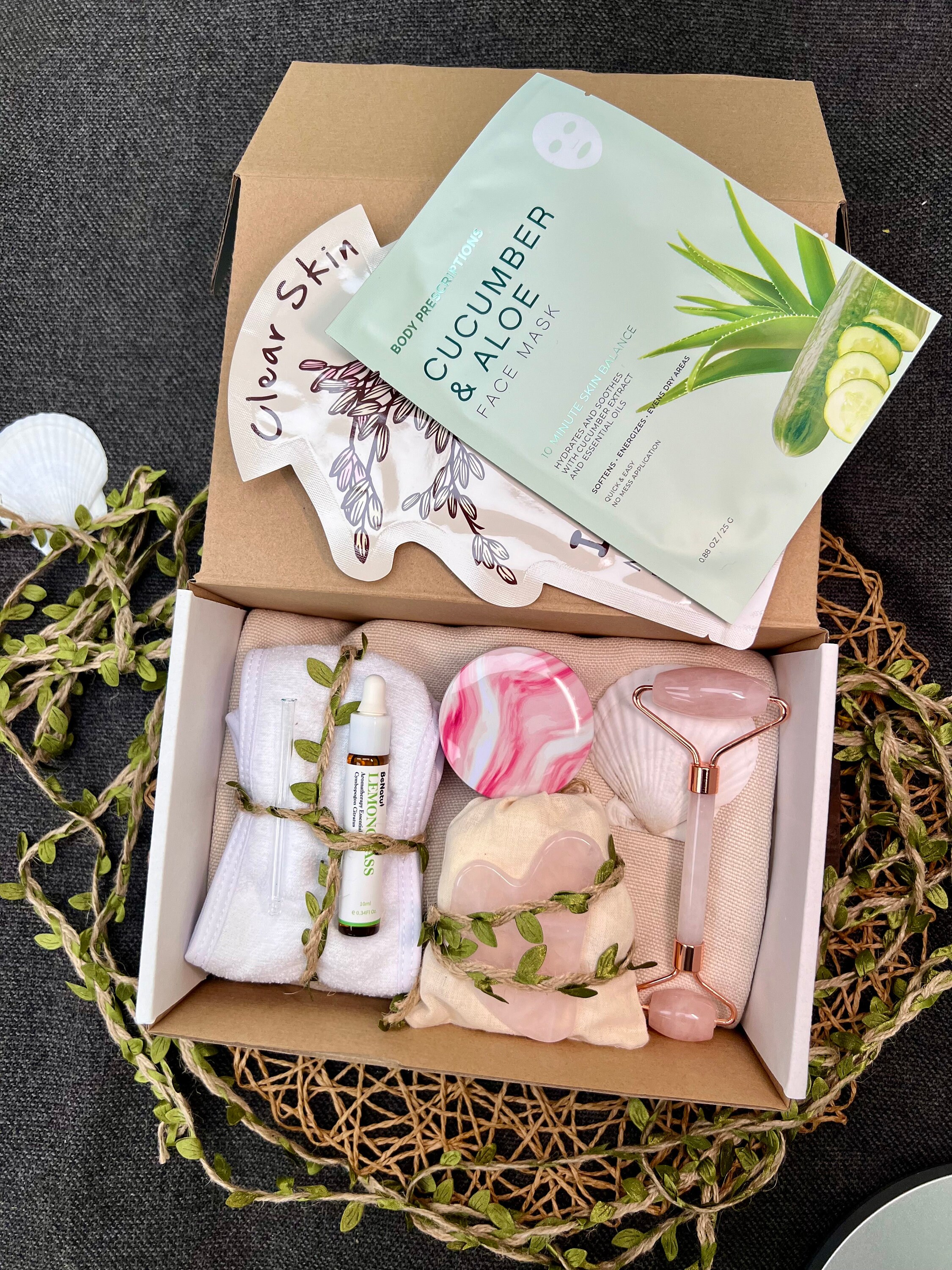 Rose Quartz Gua Sha Stone and Roller Gift Box,spa Gift Box, Self Care ...