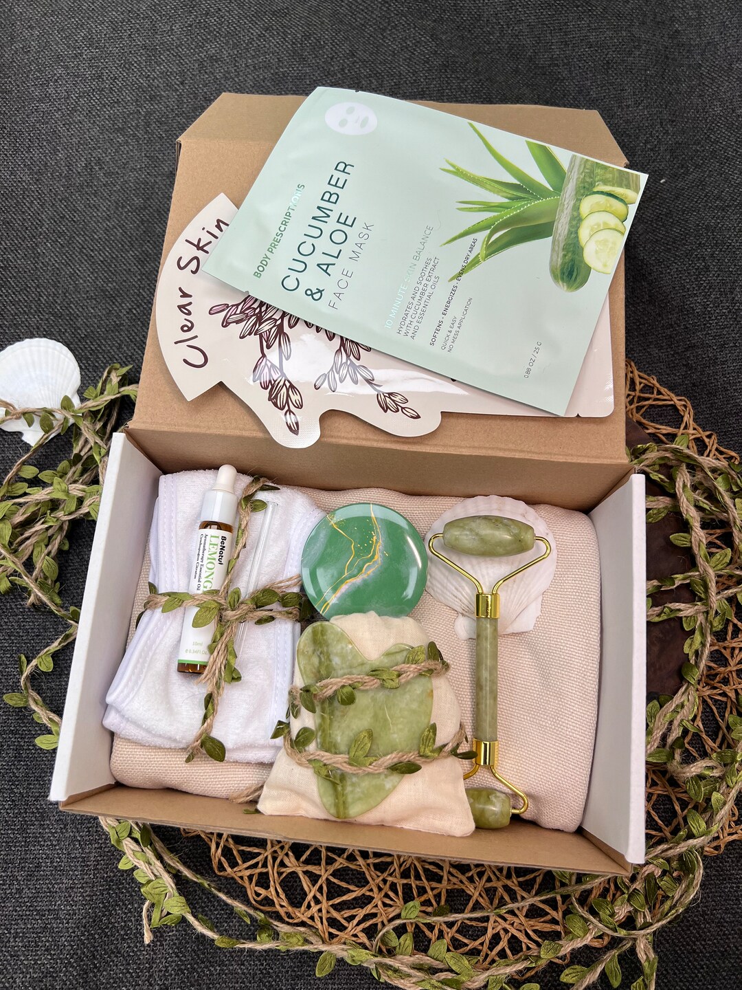 Spa Gift Basket With REAL Stone Gua Sha Tools, Gua Sha SPA Gift Box ...