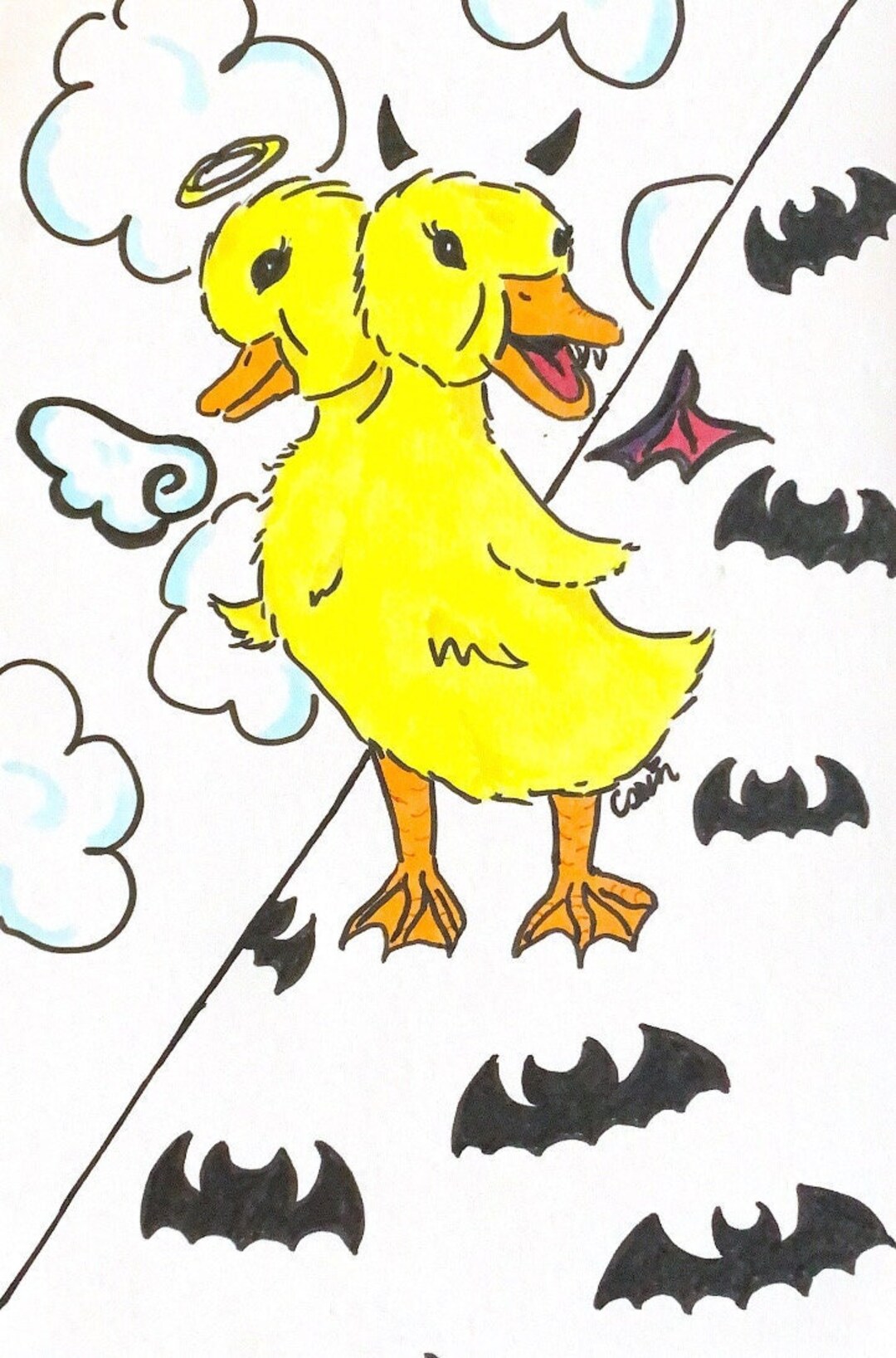 Two Headed Angel and Demon Duck Art Print 5 X 7 - Etsy