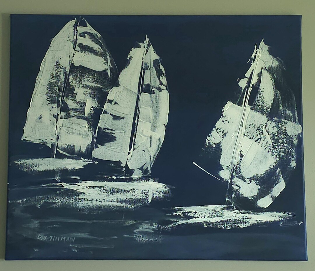 Original Abstract Art, Sailing Boats, Large Canvas Painting, Acrylic ...