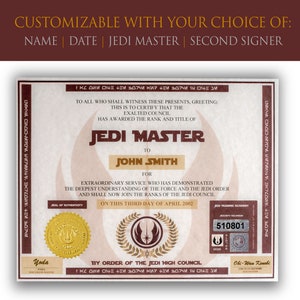 Custom Personalized Star Wars Jedi Certificates With Embedded ...