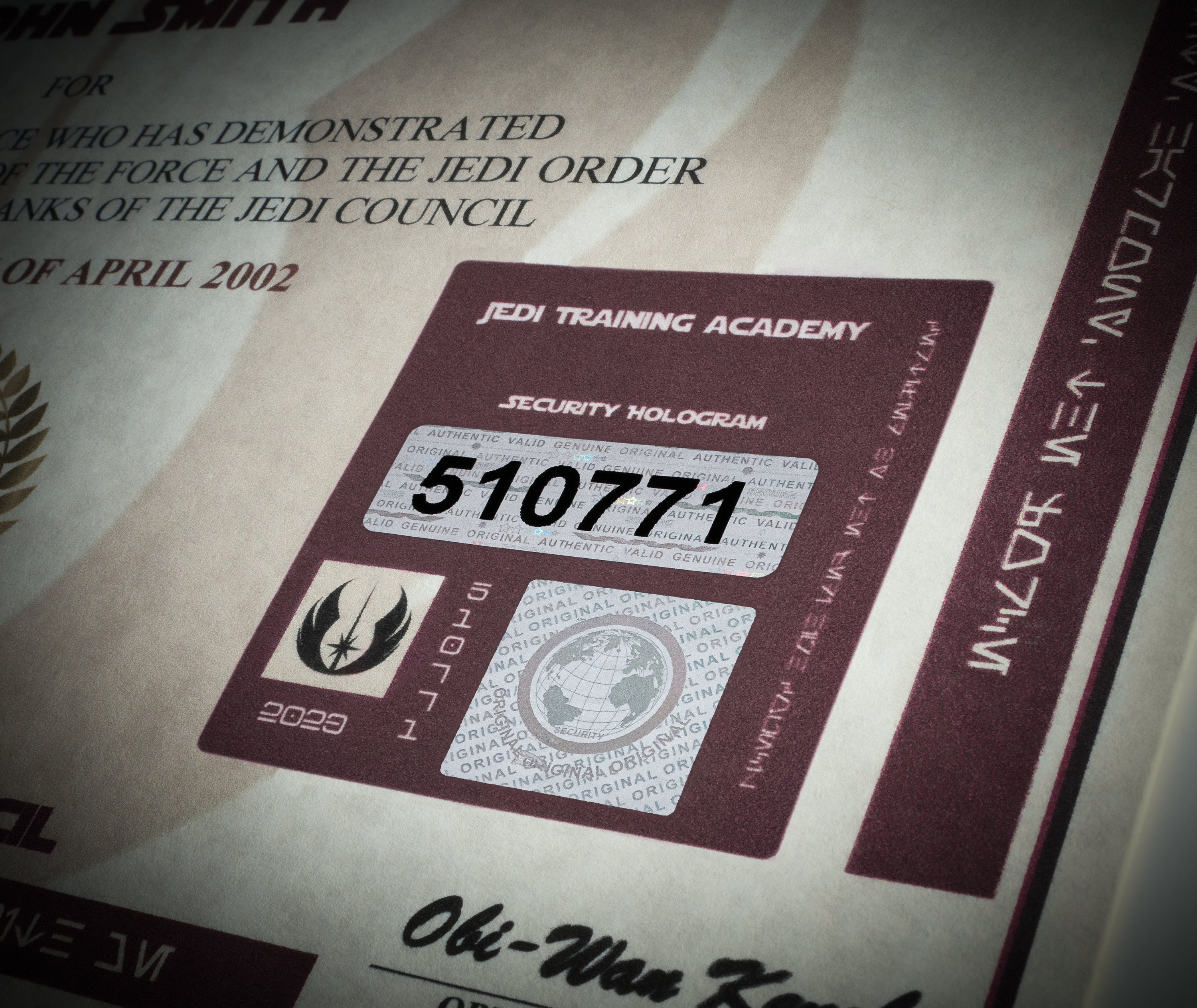 Custom Personalized Star Wars Jedi Certificates With Embedded ...