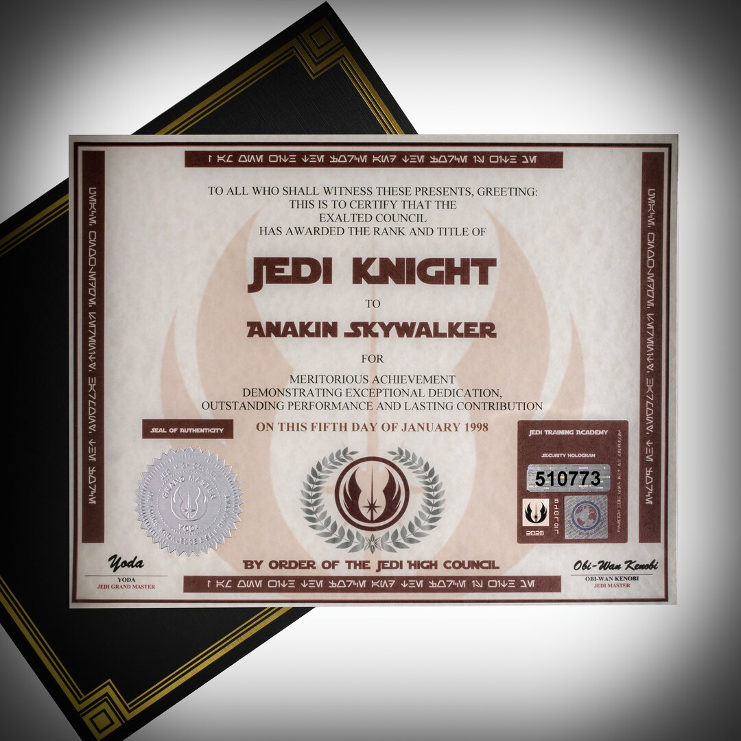 Custom Personalized Star Wars Jedi Knight Certificates With Embedded ...