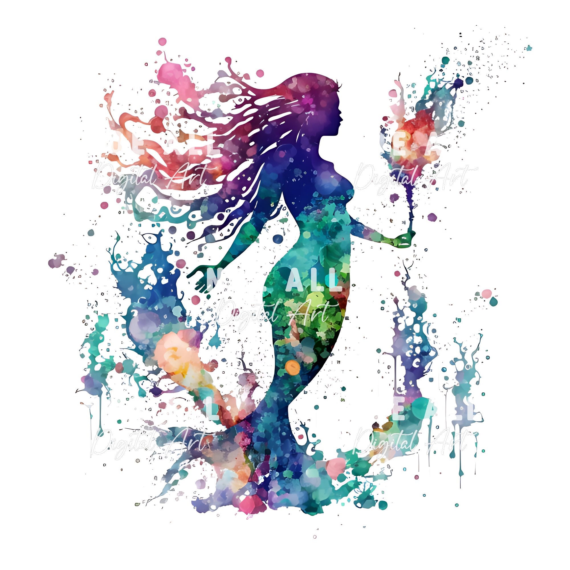 Mermaid Clipart - Set of 12 High Quality JPG - Decoupage, Wall Art ...