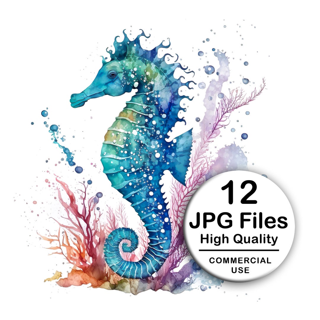 Seahorse Clipart - Set of 12 High Quality JPG - Decoupage, Wall Art ...