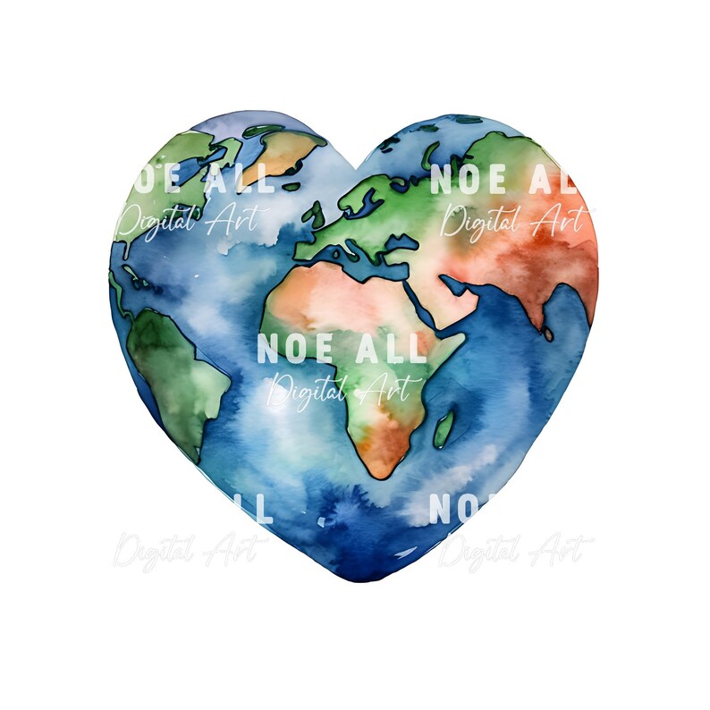 Planet Earth Heart Shaped Clipart Set 12 High Quality JPG Decoupage ...