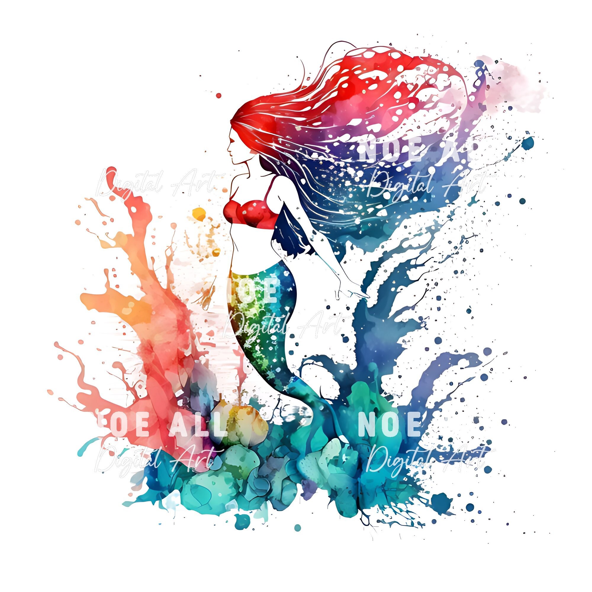 Mermaid Clipart - Set of 12 High Quality JPG - Decoupage, Wall Art ...