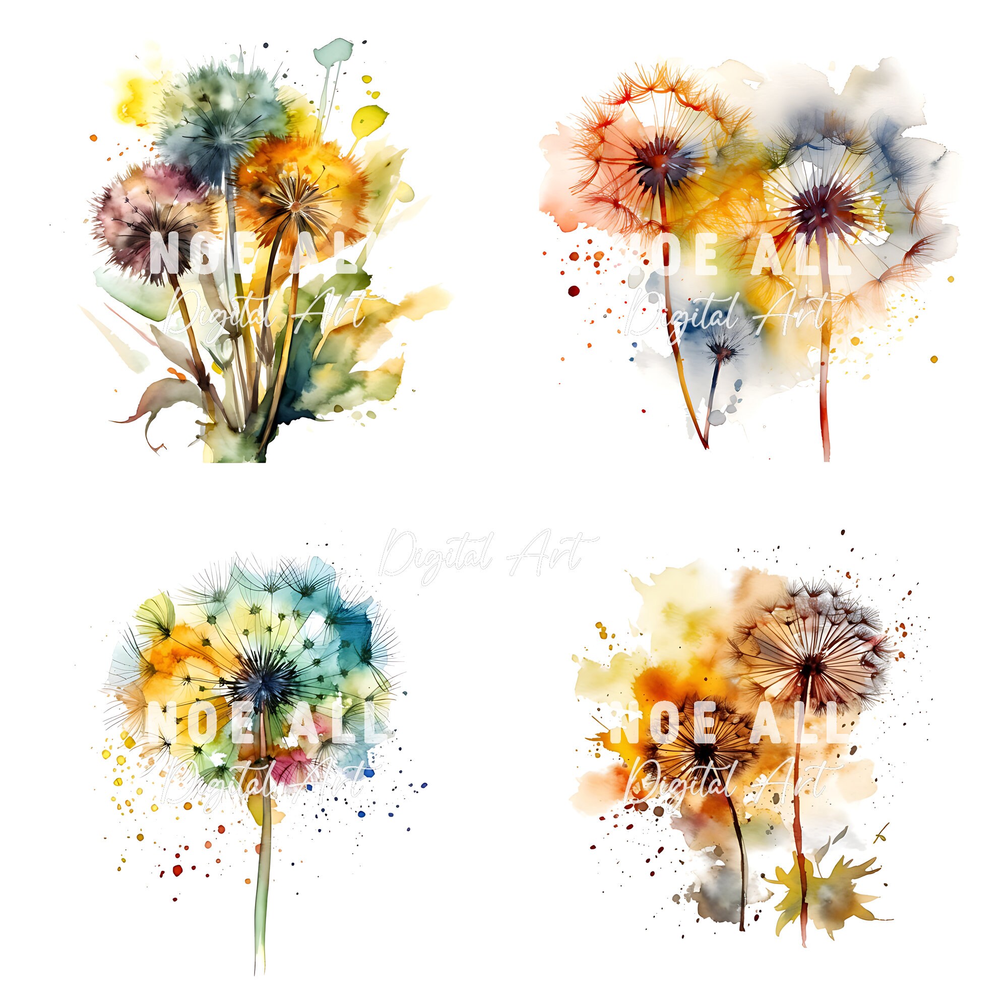 Dandelion Clipart Set of 12 High Quality JPG Decoupage, Wall Art ...