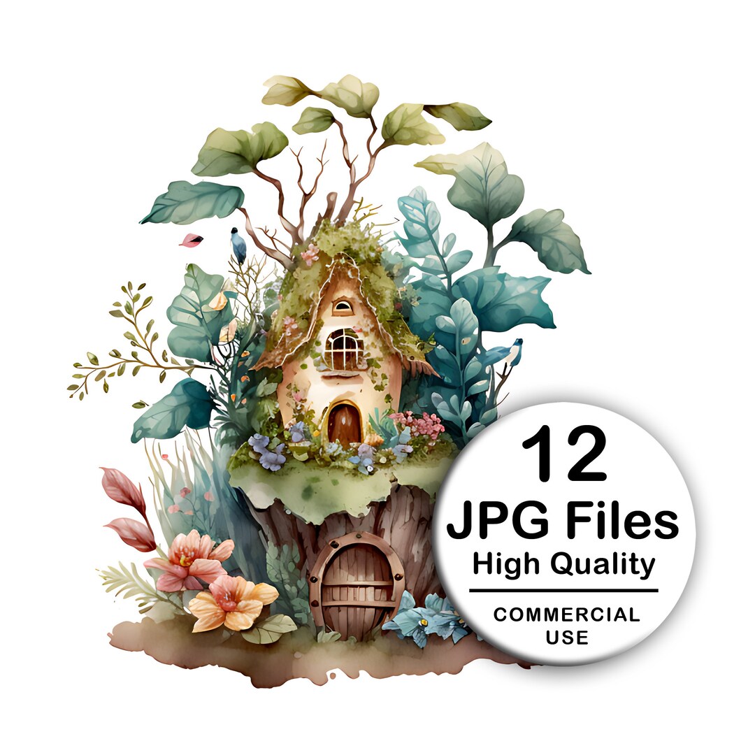 Tiny Fairy House Clipart - Set 12 High Quality JPG - Decoupage, Wall ...