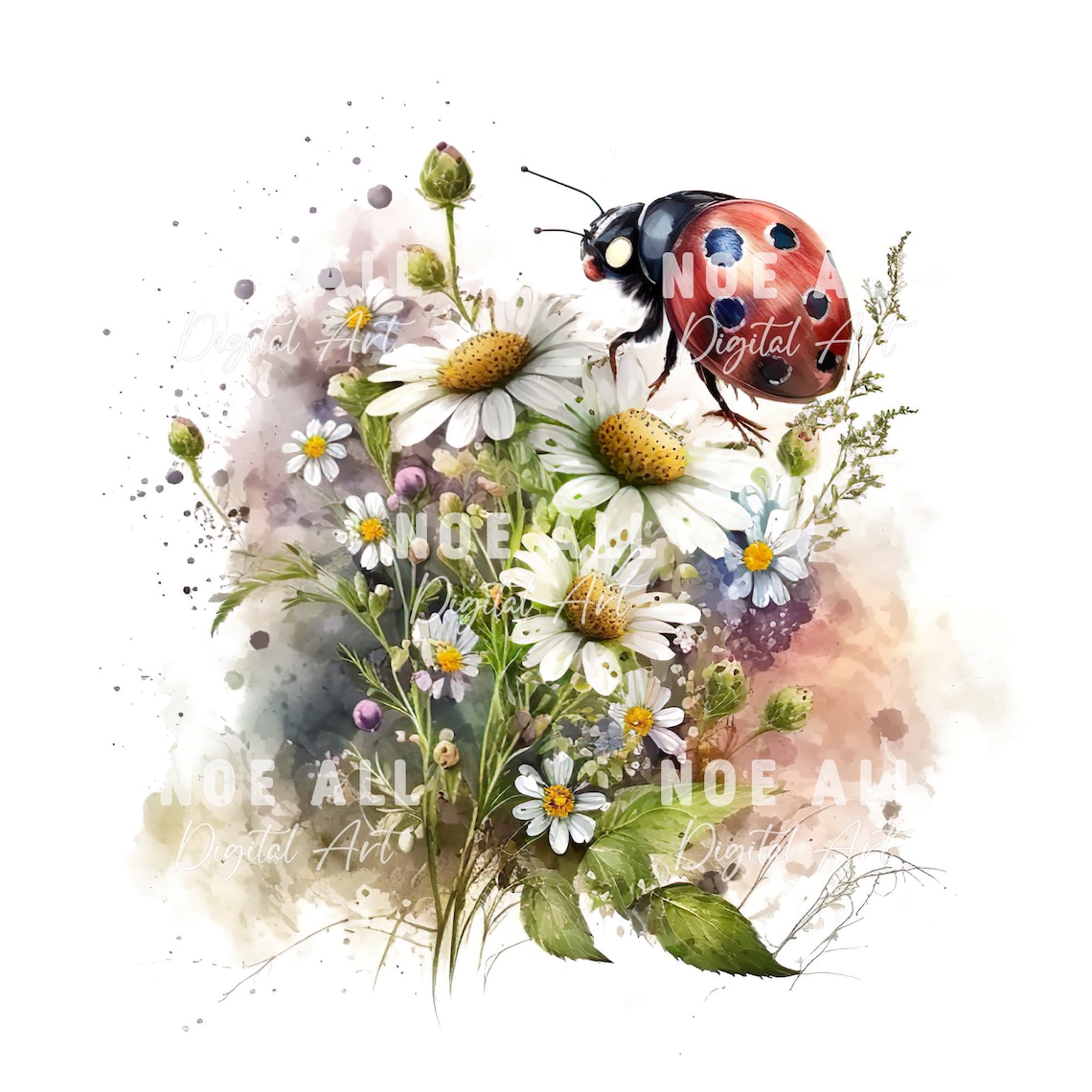 Ladybug, Wildflowers Clipart Set 12 High Quality JPG Decoupage, Wall ...