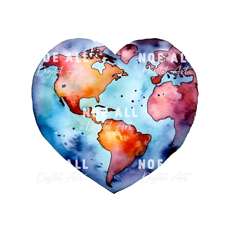Planet Earth Heart Shaped Clipart Set 12 High Quality JPG Decoupage ...