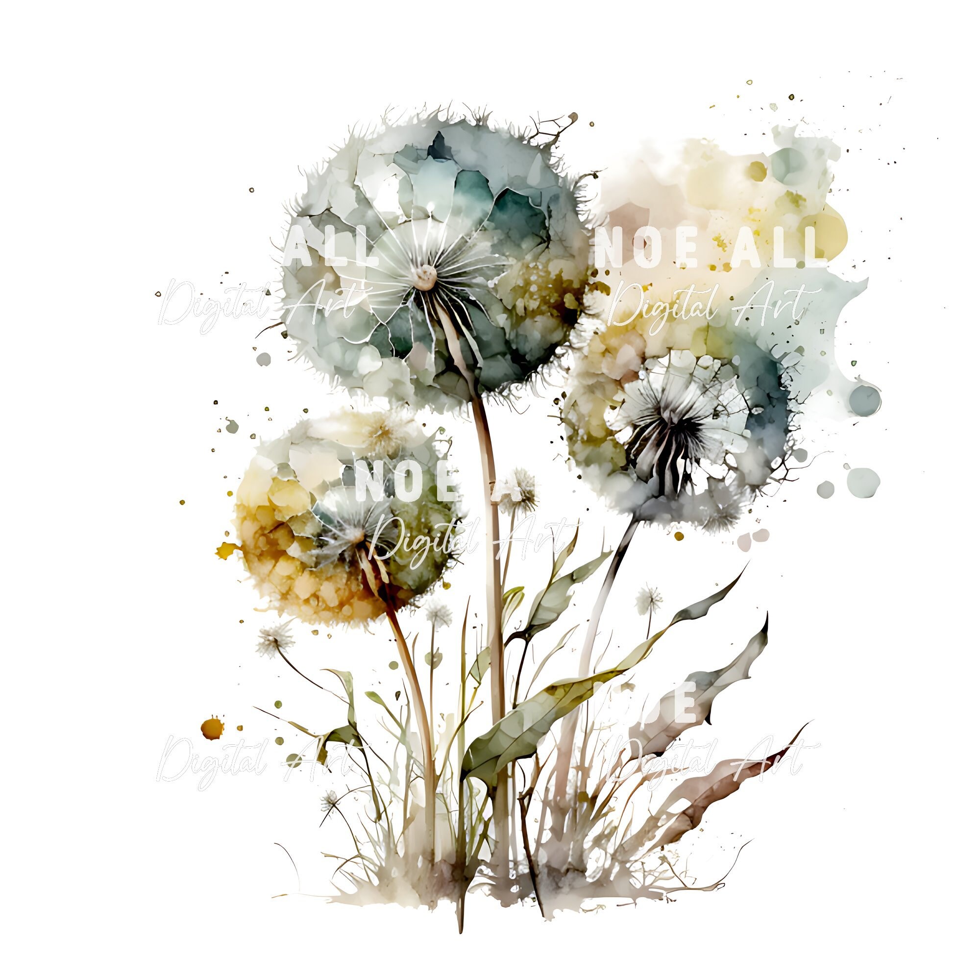 Dandelions Clipart - Set of 12 High Quality JPG - Decoupage, Wall Art ...