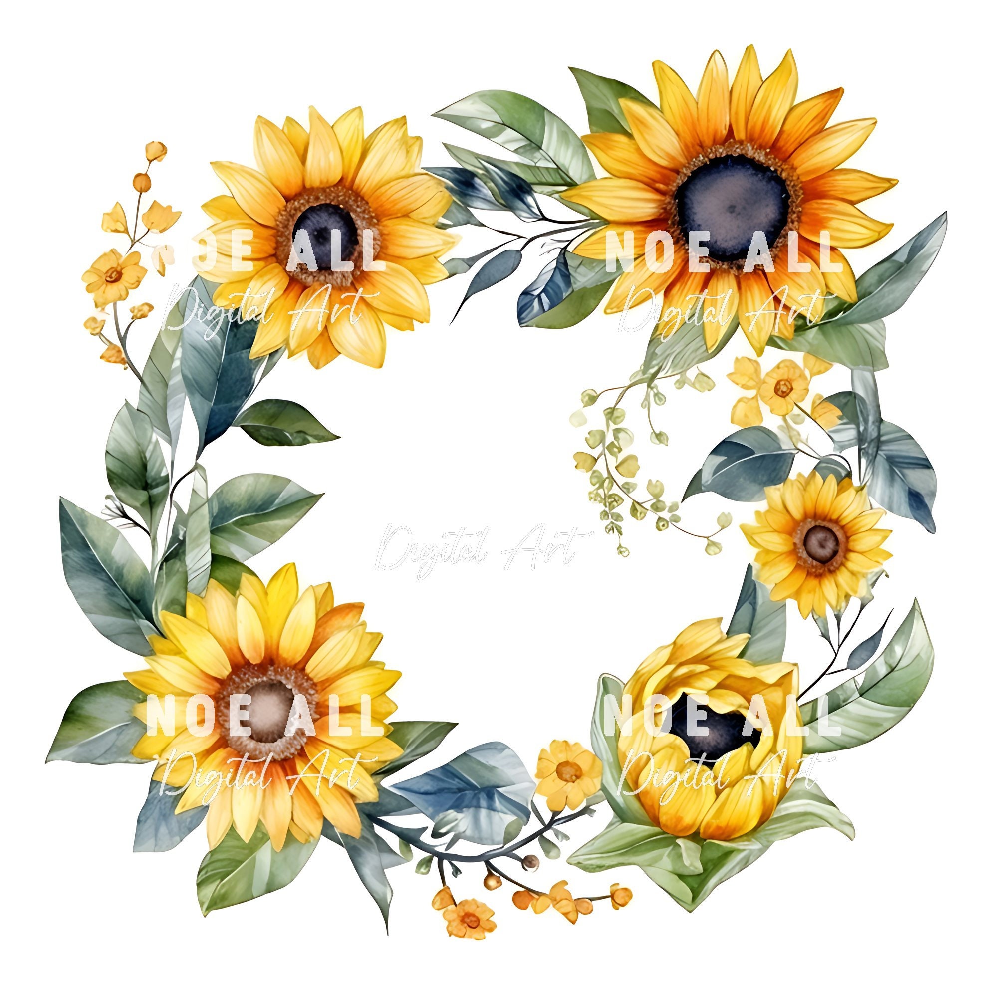 Sunflower Wreath Clipart Set 12 Quality JPG Decoupage, Scrapbook ...