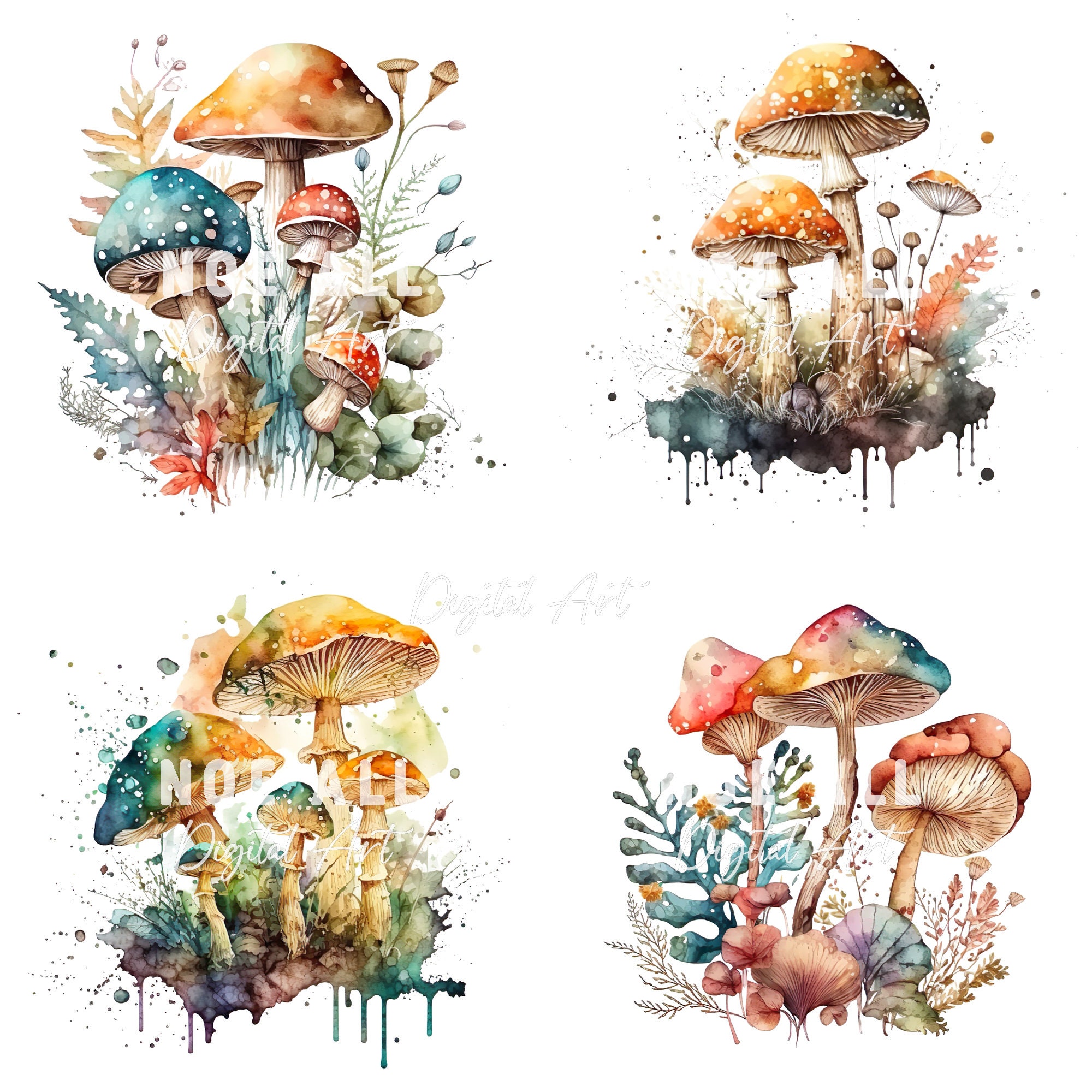 Mushrooms Clipart Set 12 High Quality JPG Decoupage Wall - Etsy