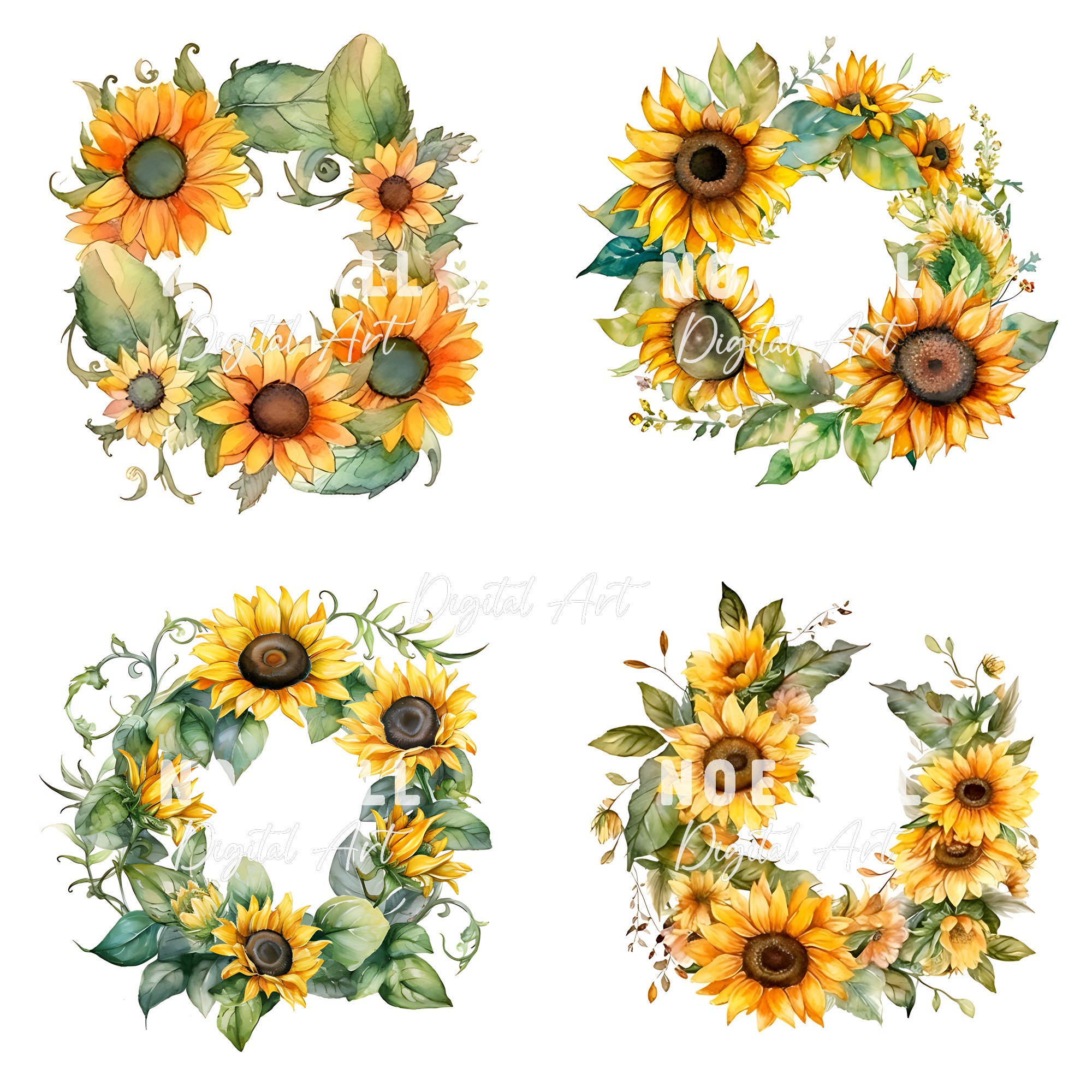 Sunflower Wreath Clipart Set 12 Quality JPG Decoupage, Scrapbook ...