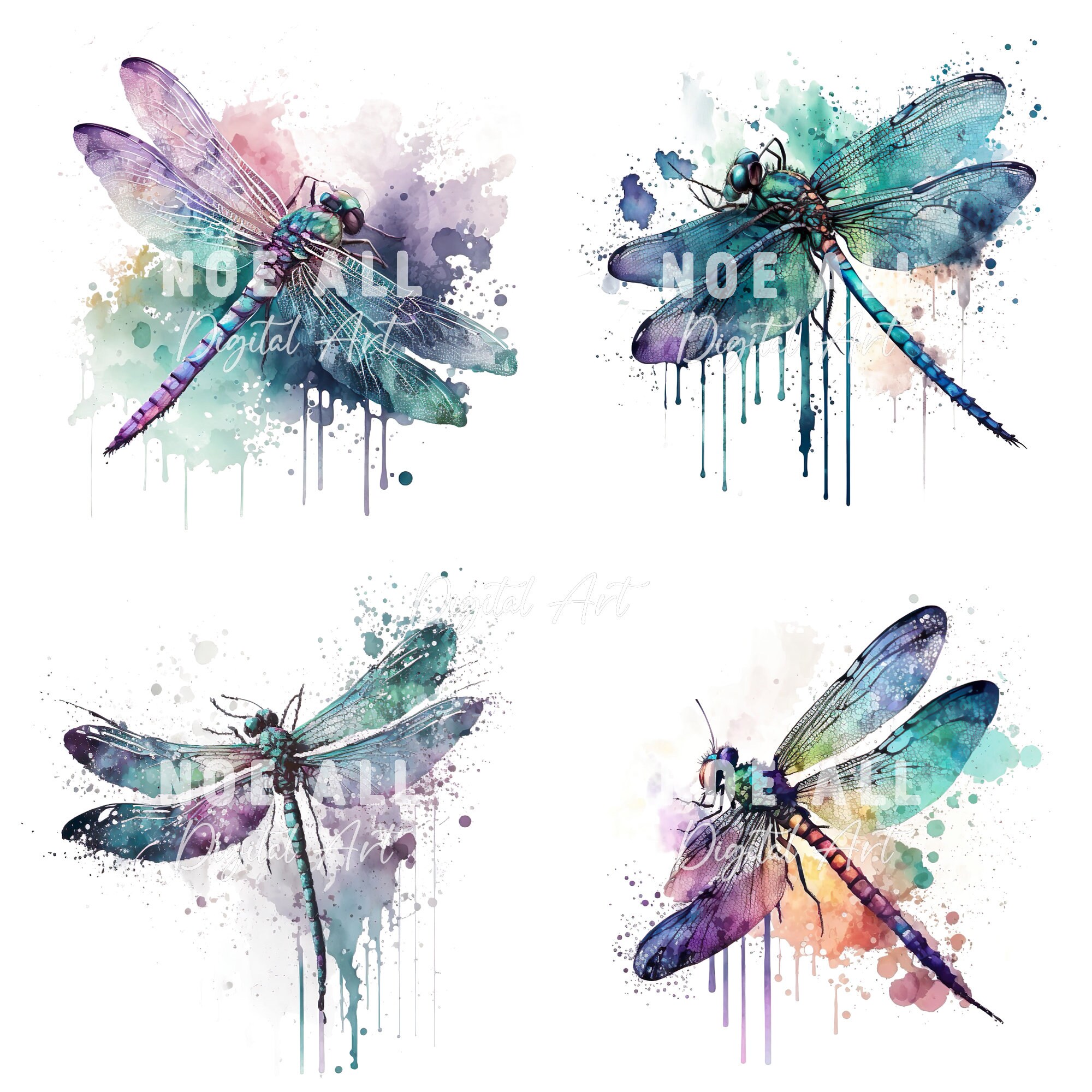 Dragonfly Clipart - Set of 12 High Quality JPG - Decoupage, Wall Art ...