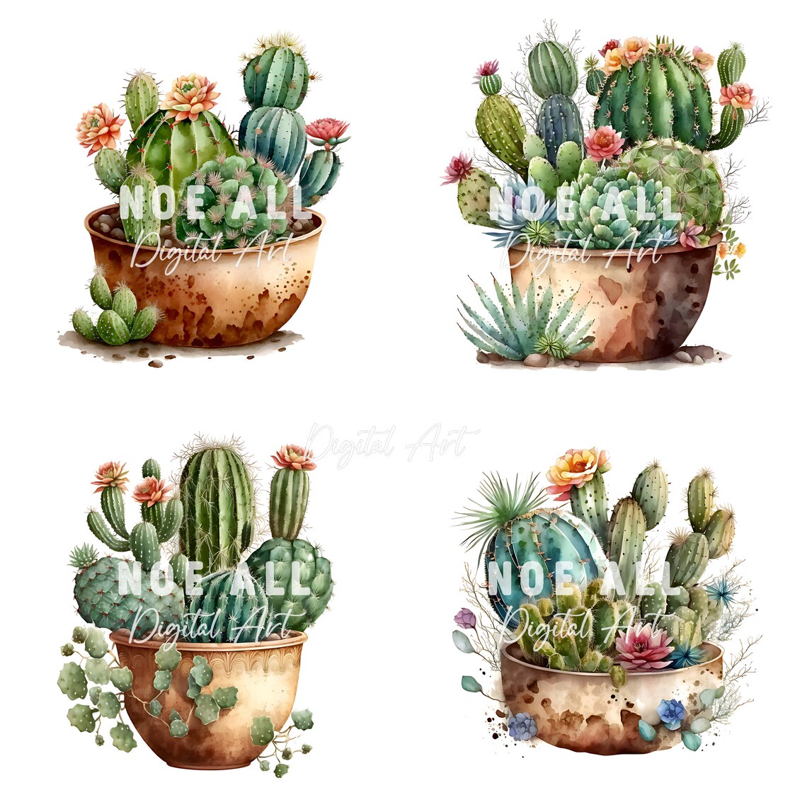 Potted Cacti Clipart Set of 12 High Quality JPG Decoupage, Wall Art ...