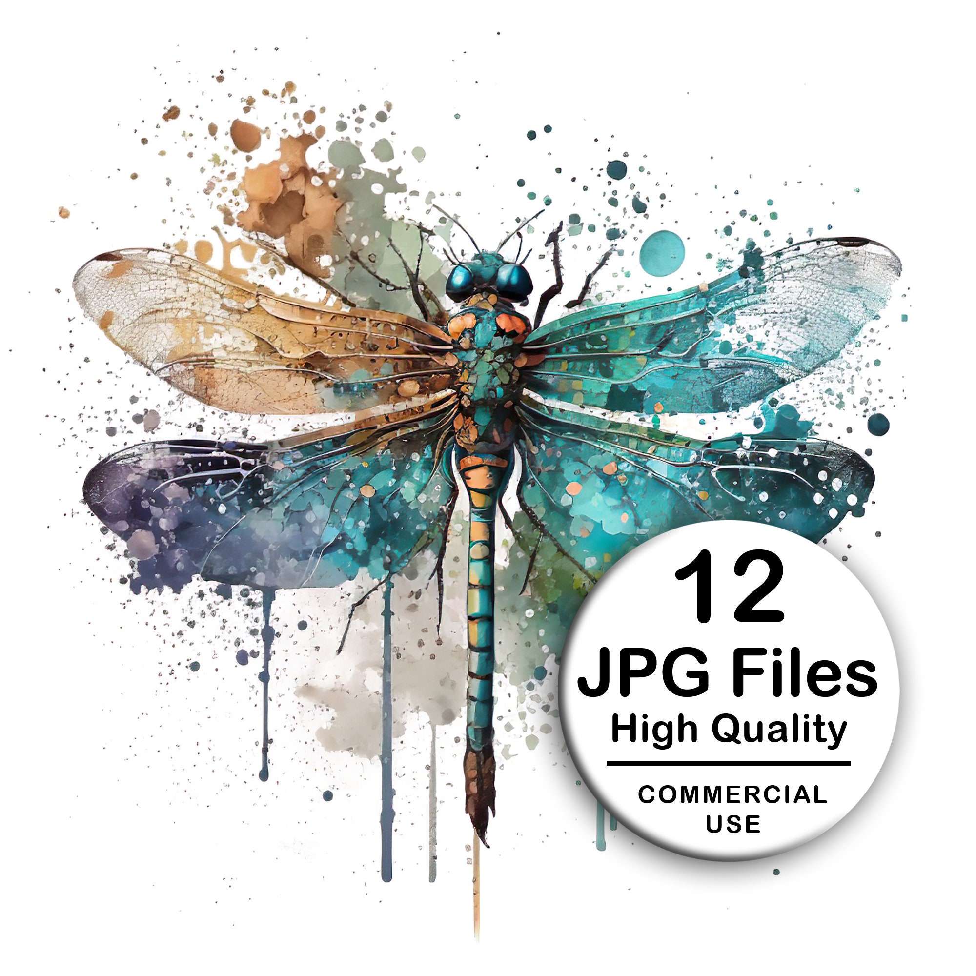 Dragonfly Clipart - Set of 12 High Quality JPG - Decoupage, Wall Art ...