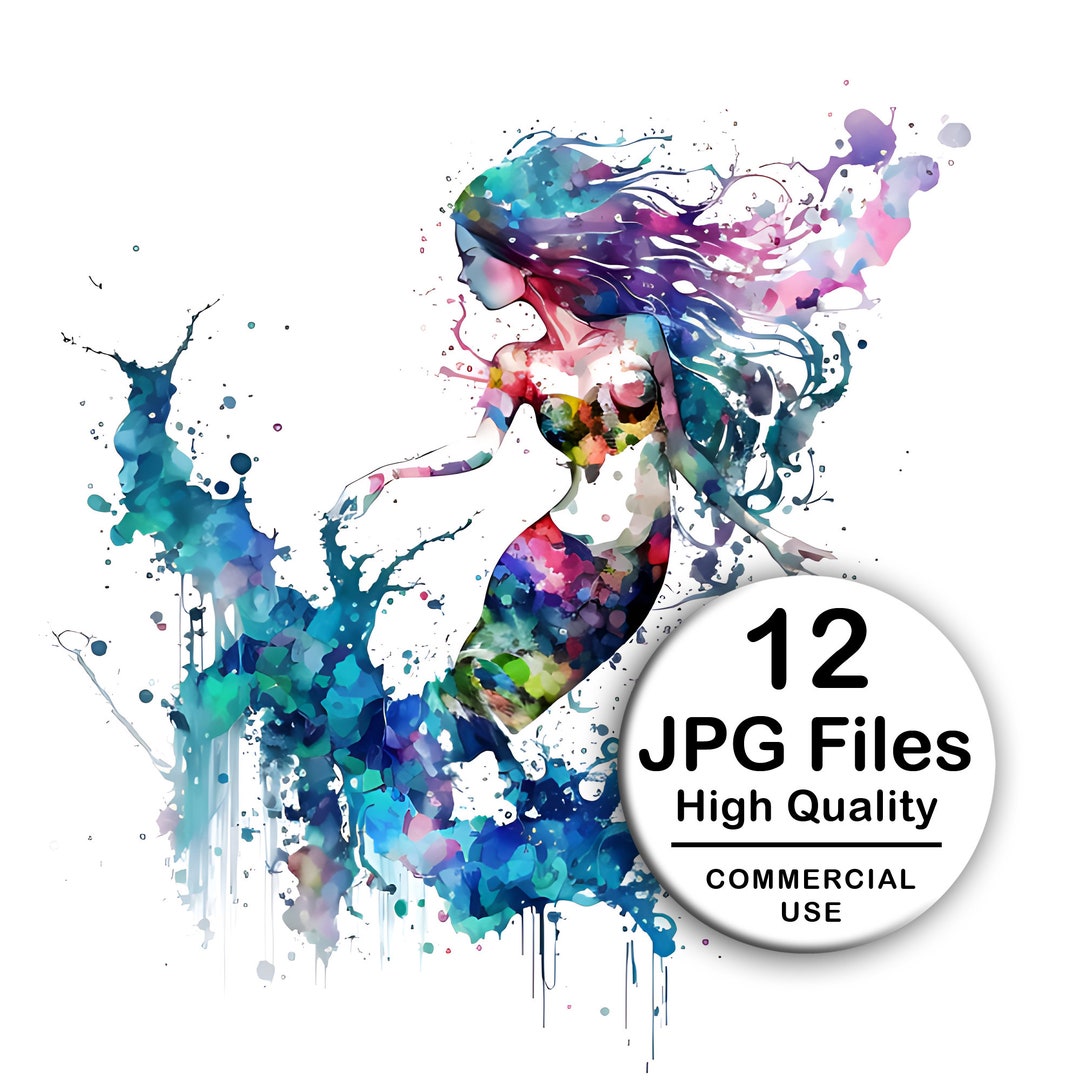 Mermaid Clipart - Set of 12 High Quality JPG - Decoupage, Wall Art ...