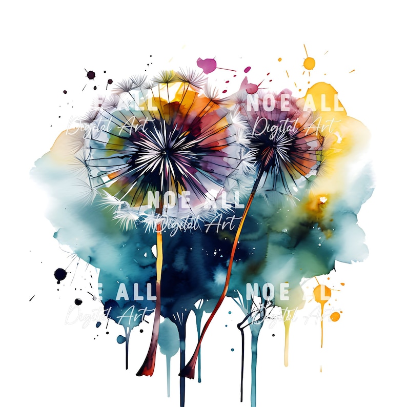 Dandelion Clipart - Set of 12 High Quality JPG - Decoupage, Wall Art ...