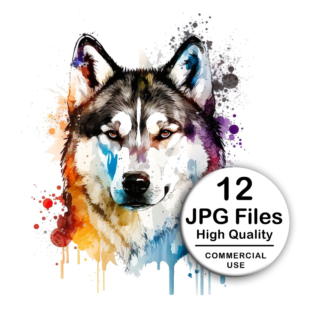Alaskan Husky Clipart - Set of 12 High Quality JPG - Decoupage, Wall ...