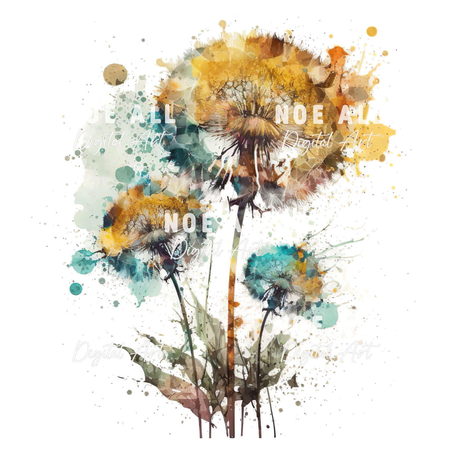 Dandelions Clipart - Set of 12 High Quality JPG - Decoupage, Wall Art ...