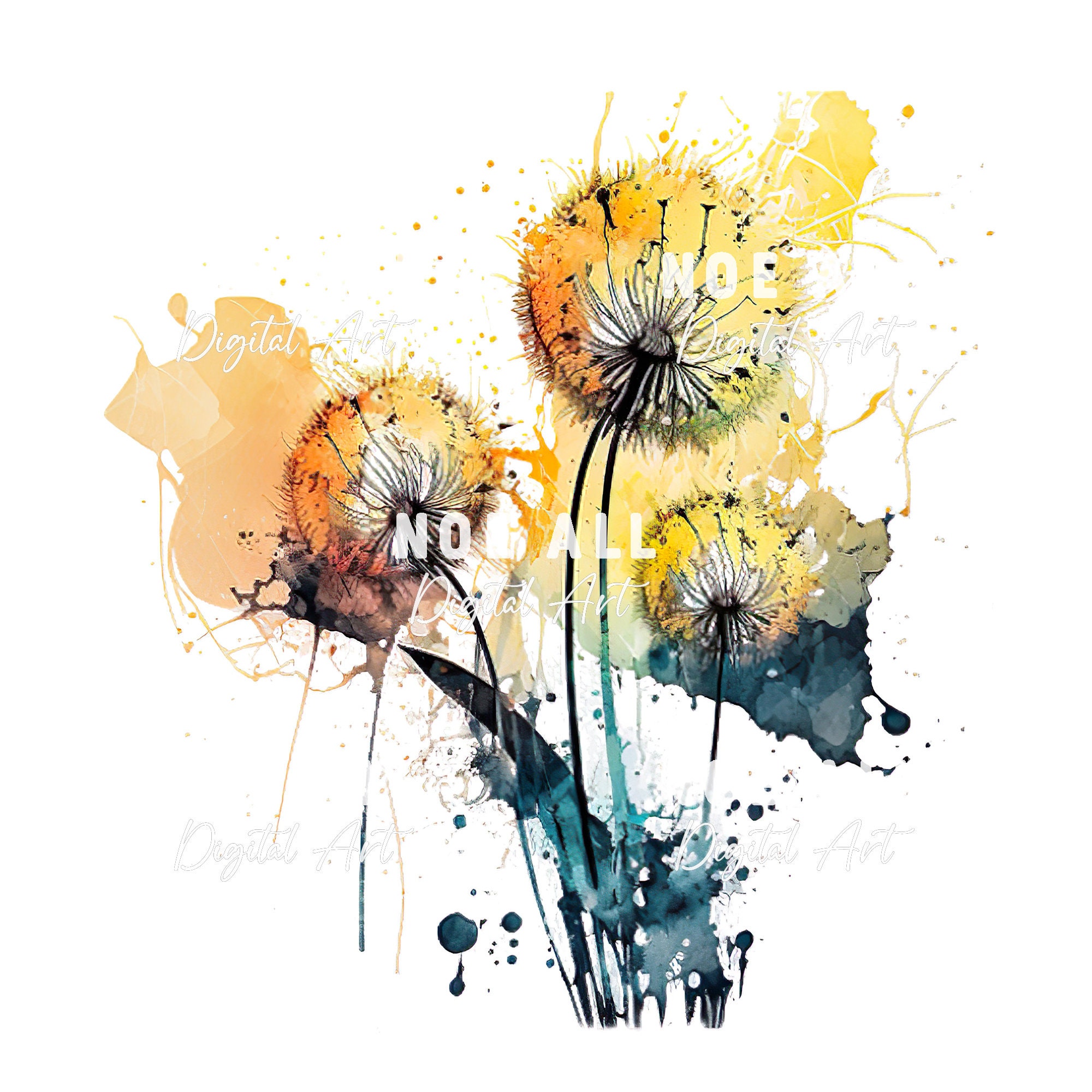Dandelions Clipart Set of 12 High Quality JPG Decoupage, Wall Art ...
