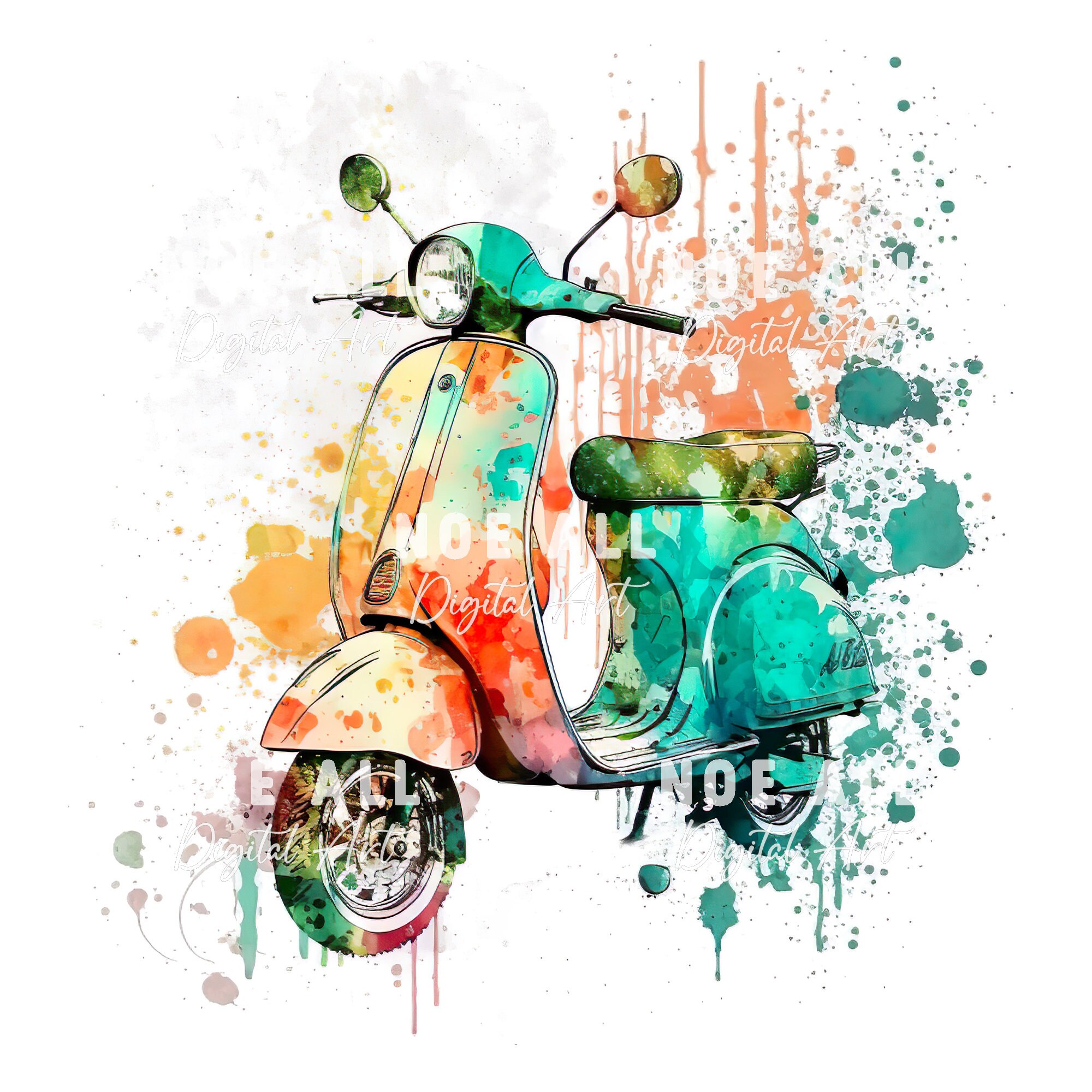 Scooter Clipart - Set 12 High Quality JPG - Decoupage, Wall Art ...